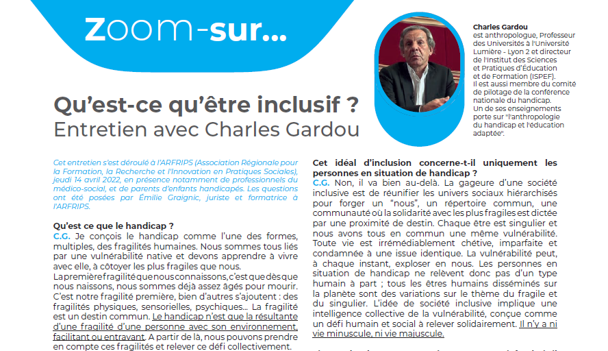 Zoom sur... Qu'est-ce qu'être inclusif ? Entretien avec Charles Gardou ...